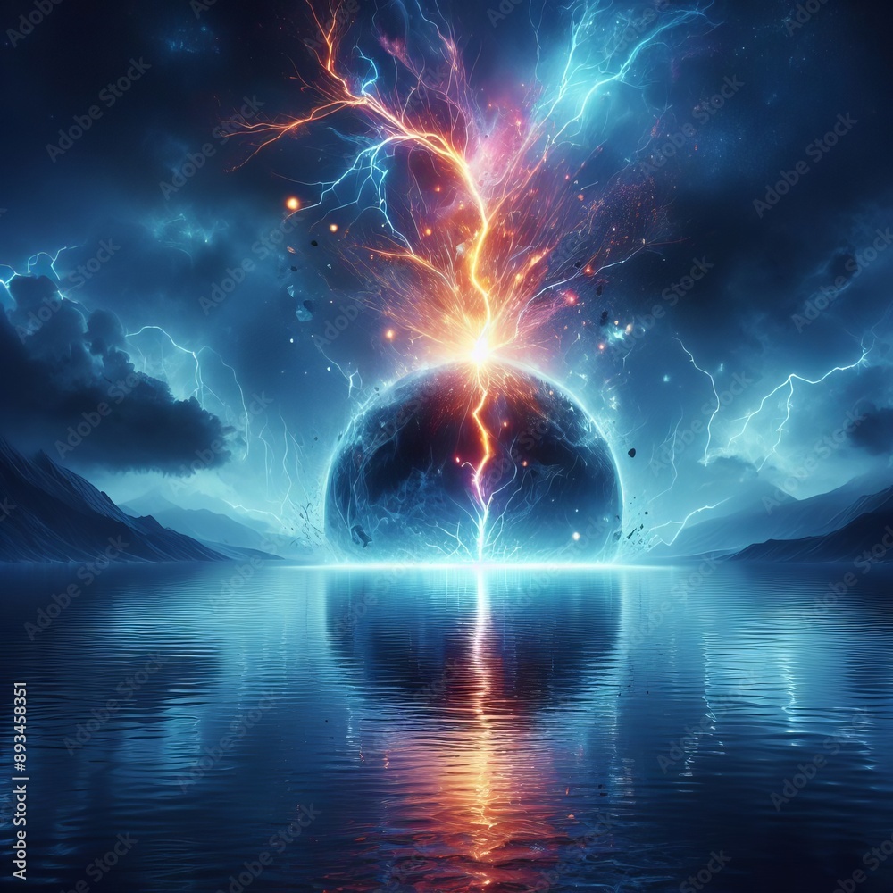 573 30. Lightning bolt striking a body of water, creating a spla Stock ...