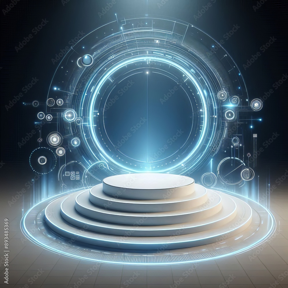 Podium background 3D light tech stage future platform game abstract ...