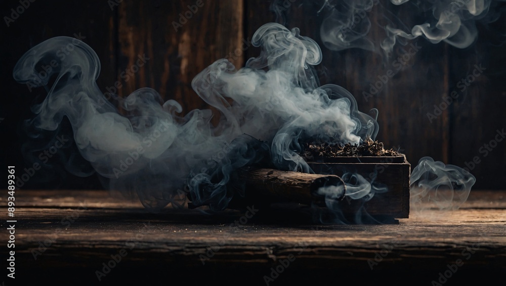 Dark background accentuates smoke on aged wood surface Stock ...