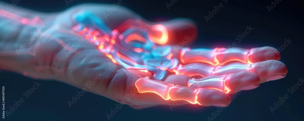 Artistic close-up of a hand with intense autoimmune gout, emphasizing ...