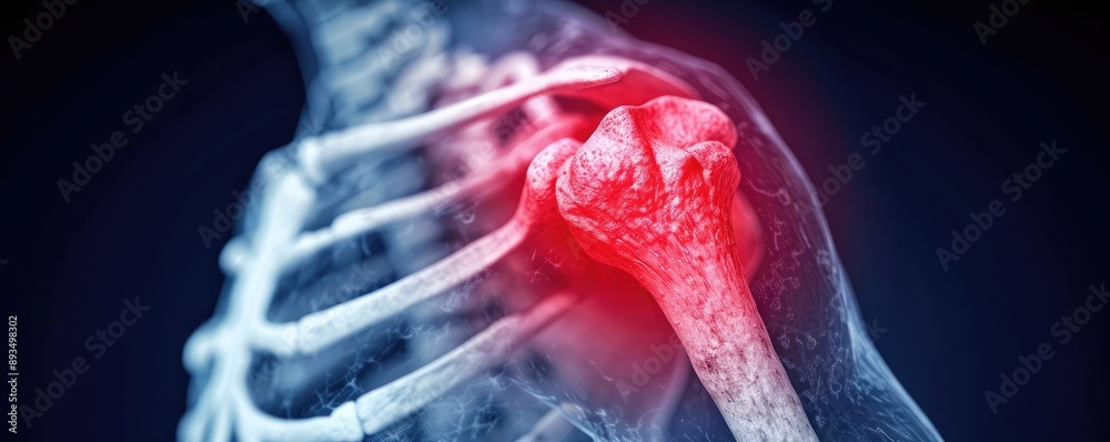 Close-up of a shoulder with severe osteoarthritis, highlighting intense ...