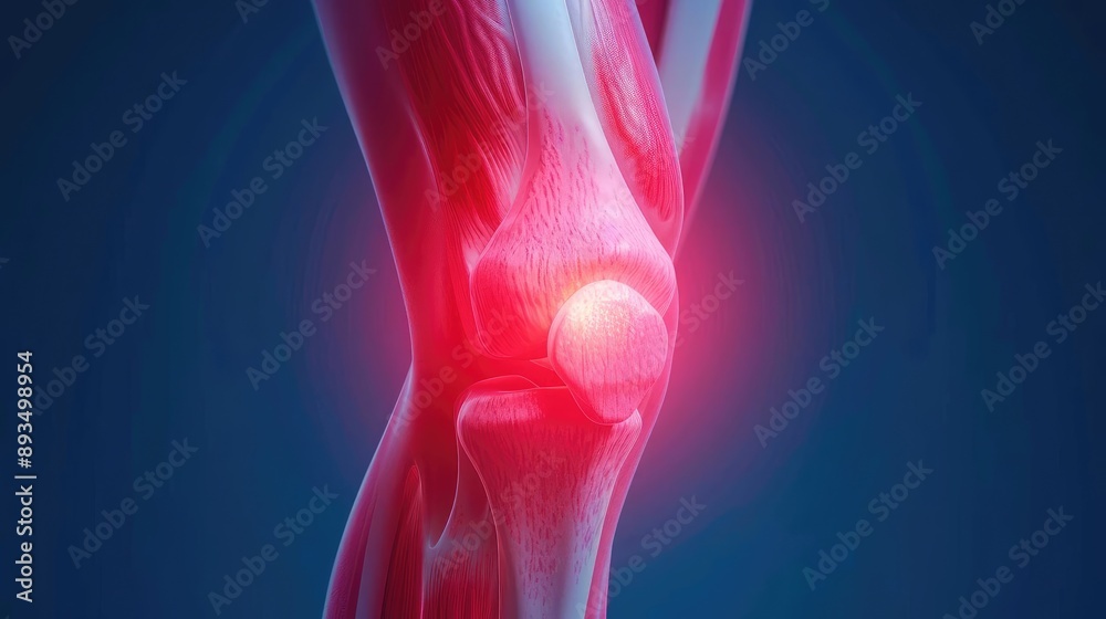 Detailed illustration of sharp swelling in knee joint, rheumatoid ...