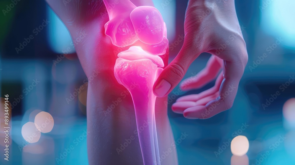 Realistic depiction of knee joint swelling due to gout, highlighting ...