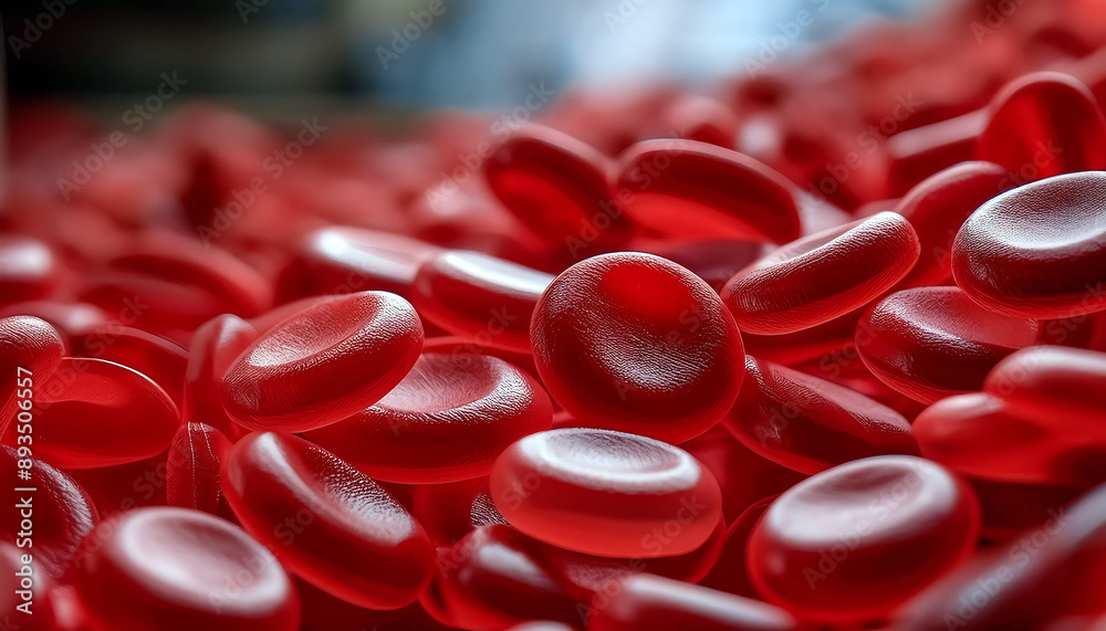 Red Blood Cells: A microscopic view of red blood cells, highlighting ...