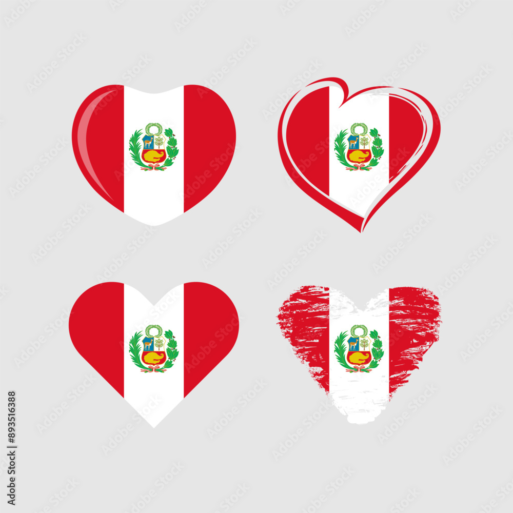 Set of Peruvian hearts. Heart logo with flag of Peru and clipping mask ...