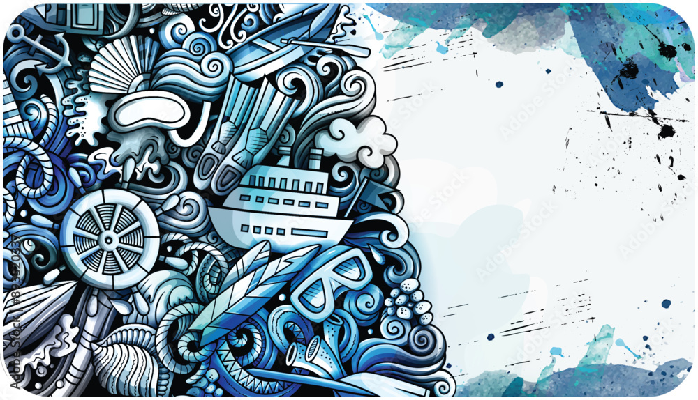 Cartoon vector doodles Marine background Stock Vector | Adobe Stock