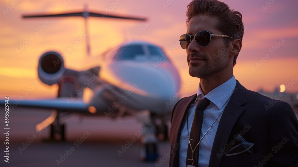 A focused private jet pilot conducts a pre-flight check, showcasing ...
