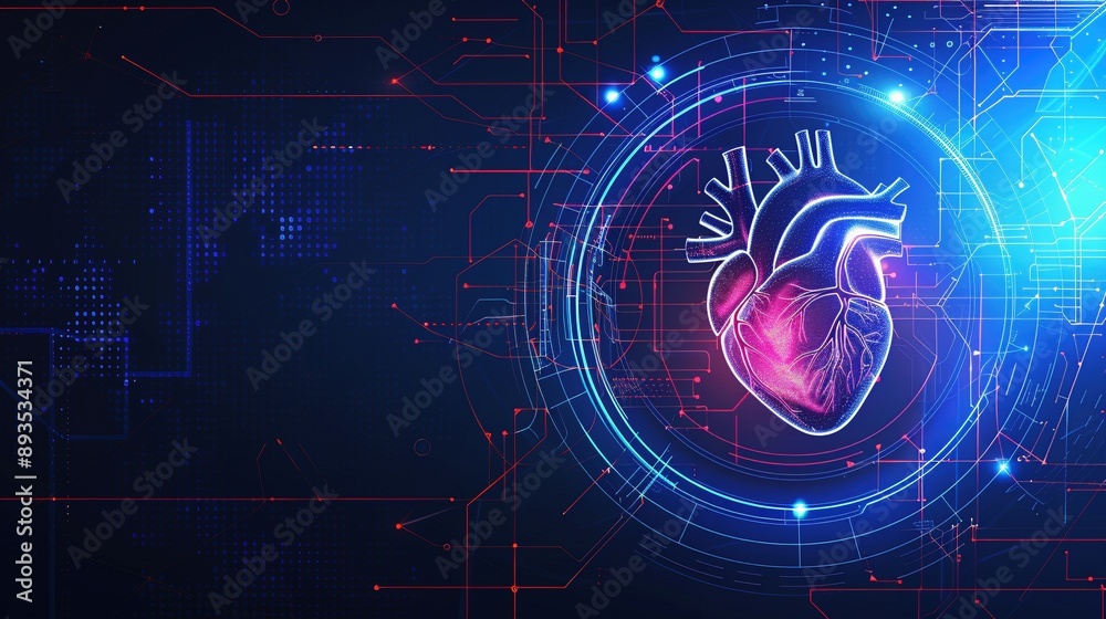 High-tech depiction of human heart in digital circuits image copy space ...