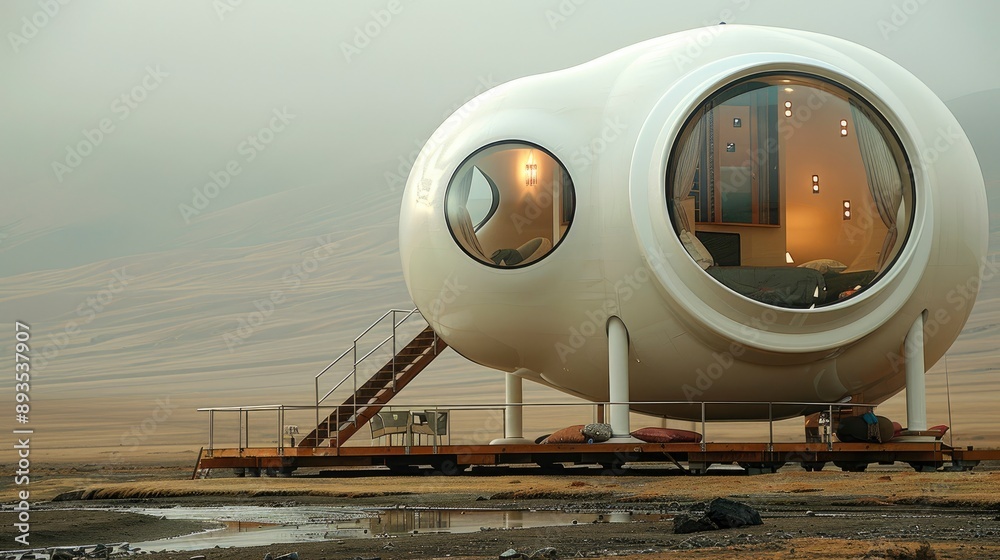 Small home built, inflatable white, dome shape, two interconnected ...