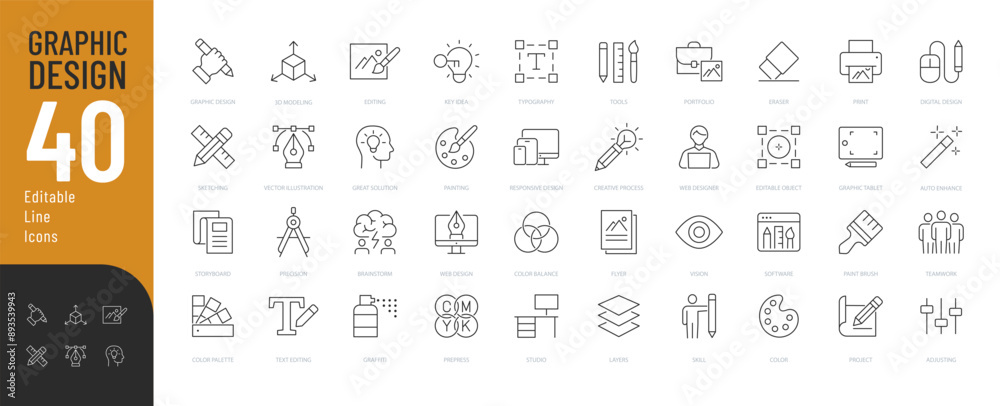 Graphic Design Line Editable Icons set. Vector illustration in modern ...