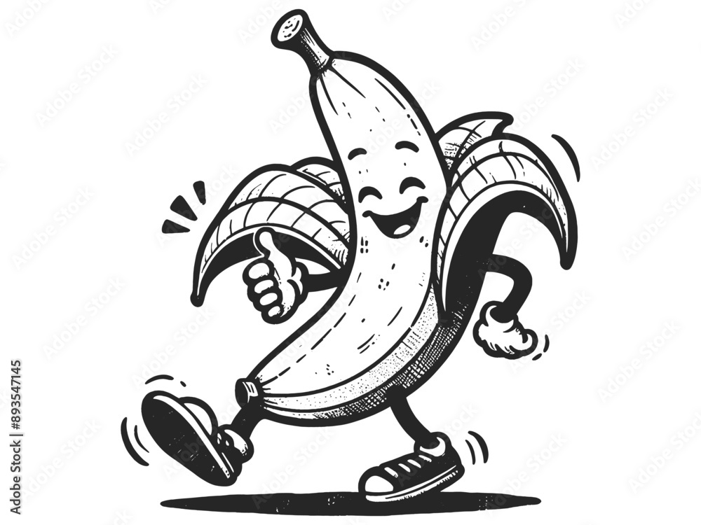 Banana steps and shows class, cheerful character. Vintage style ...