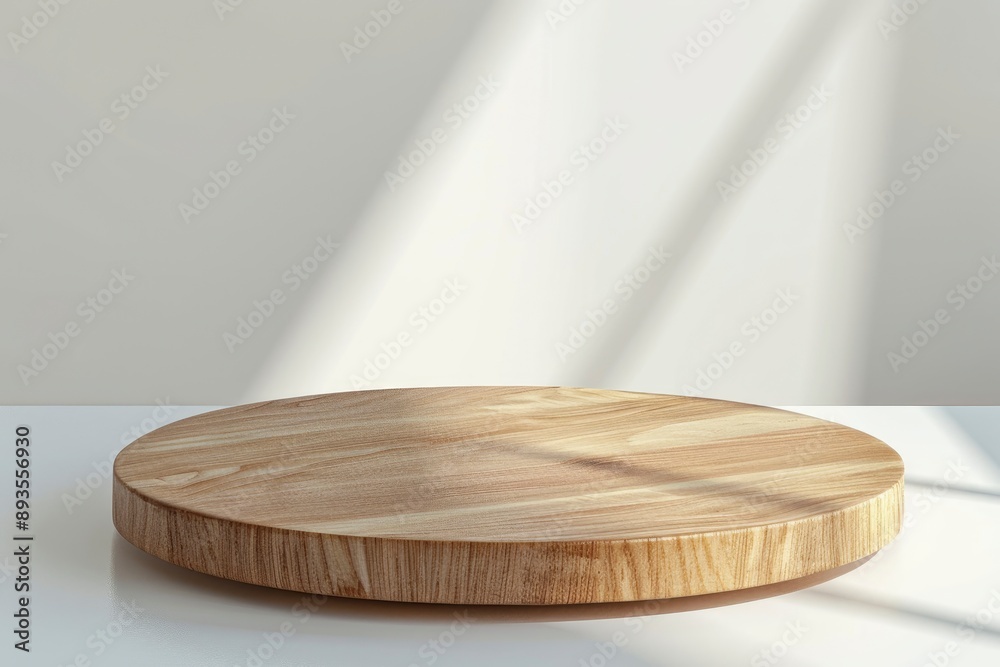 Empty beautiful round wood table top counter on interior in clean and ...