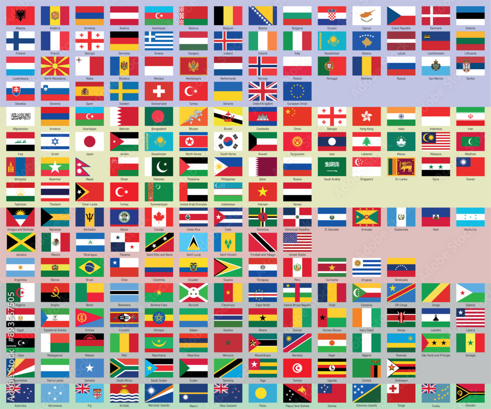 World Flags Collection with Country Names Displayed Stock Vector ...