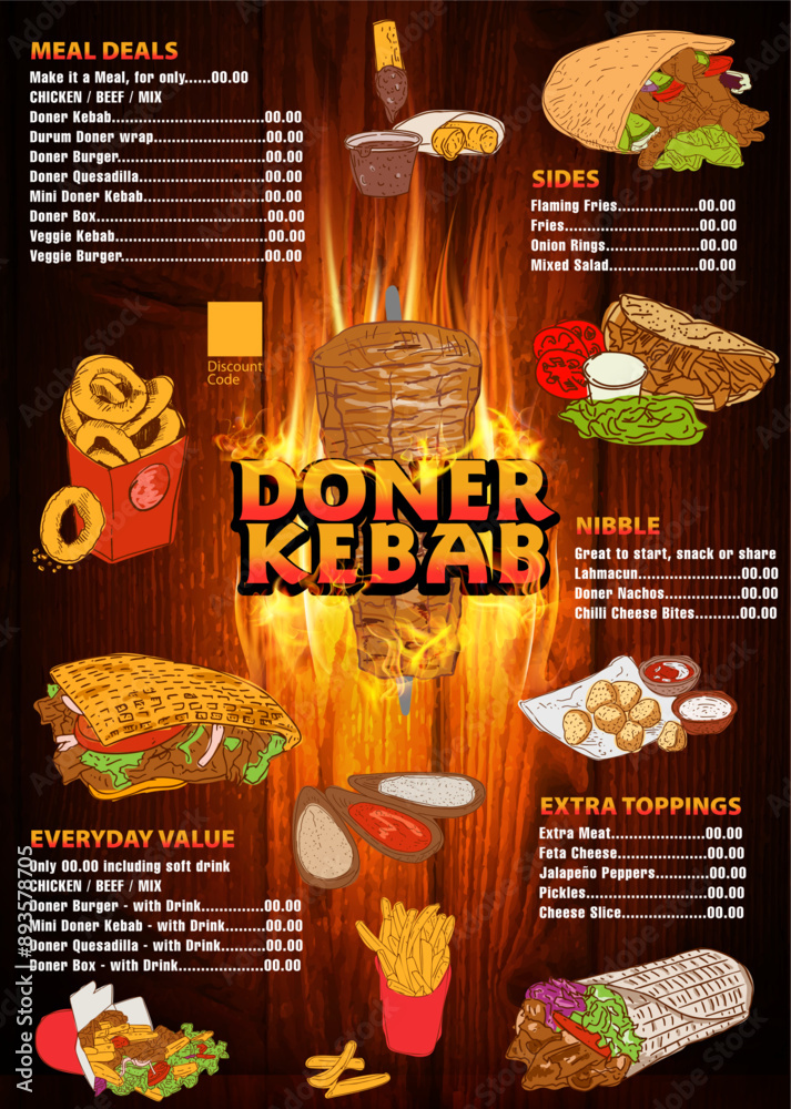 German Doner Kebab Hand drawn vector illustration. Making doner kebab ...