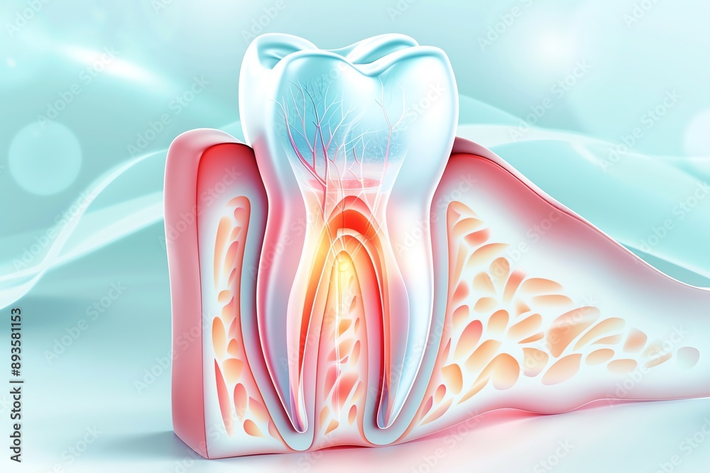 Detailed depiction of a dental abscess with severe swelling and redness ...
