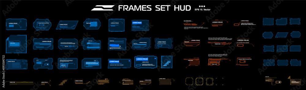 Big set modern frames, blocks and signs. Frame windows and boxes for ...
