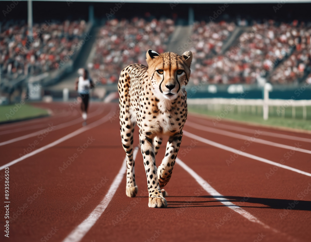 cheetah running on Athletics stadium Stock Photo | Adobe Stock
