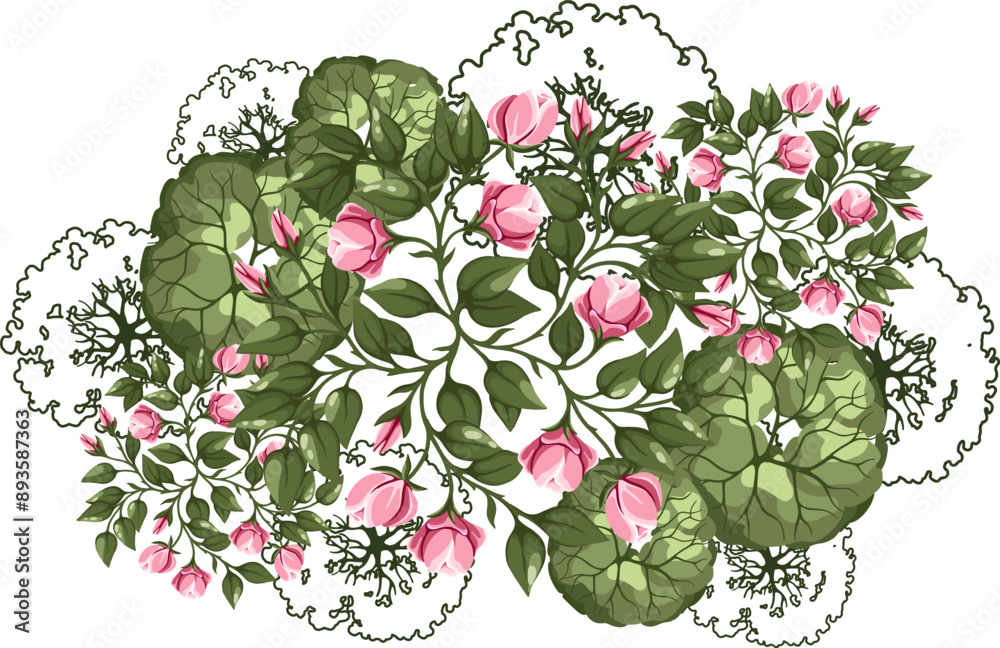 Blossom roses trees for architectural floor plans. Entourage design ...