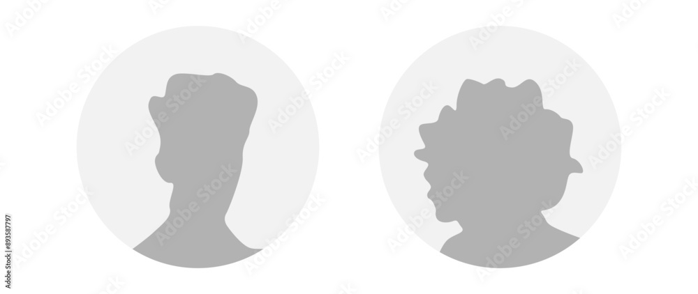 Vector flat illustration in grayscale. A man and a woman. Avatar, user ...