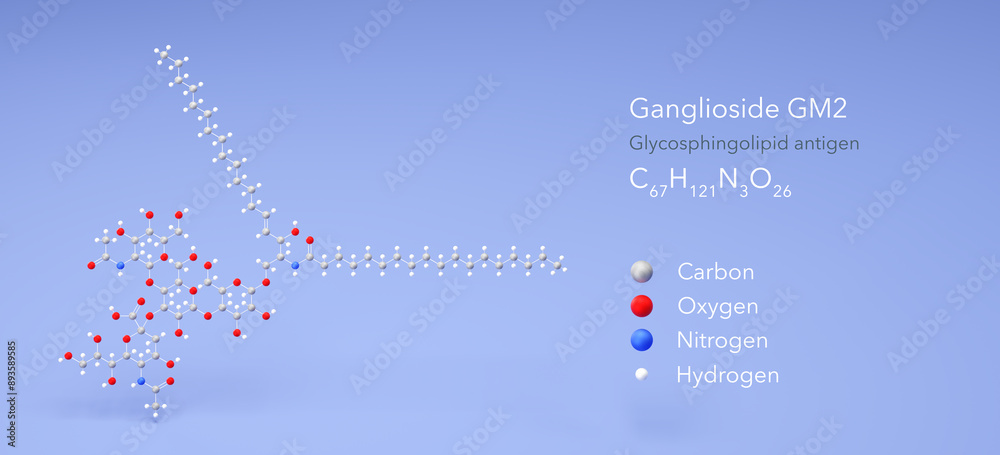 ganglioside gm2 molecule, molecular structure, glycosphingolipid ...