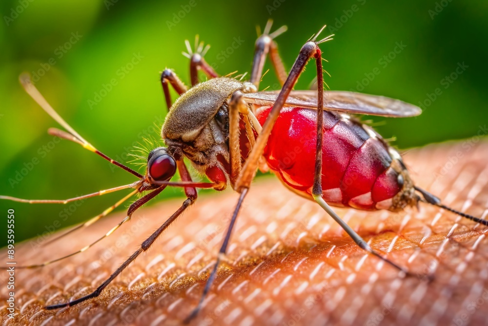 A highly magnified image of a red, swollen mosquito bite on skin, with ...