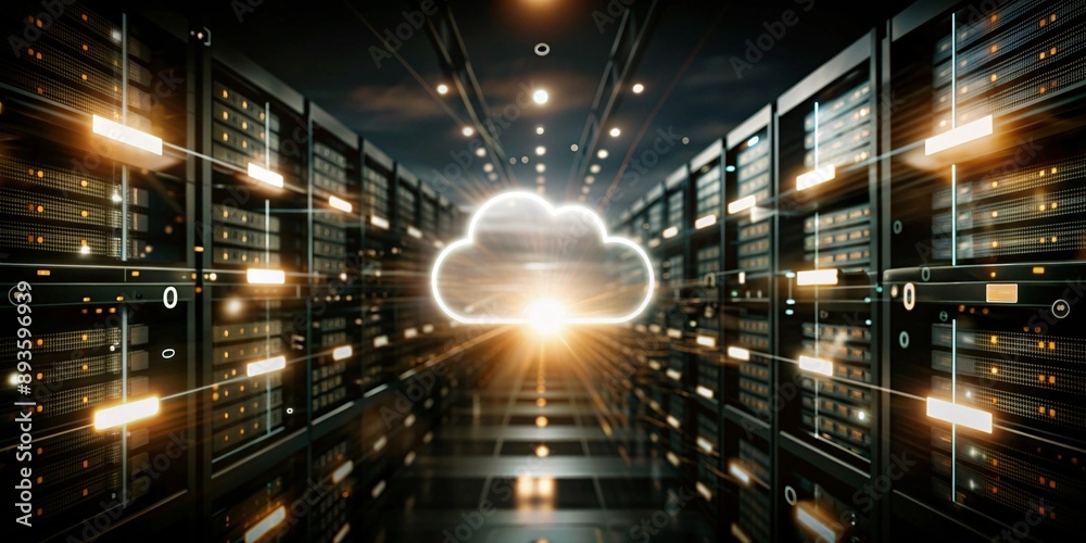 Cloud Computing in Modern Data Center. Futuristic visualization of ...