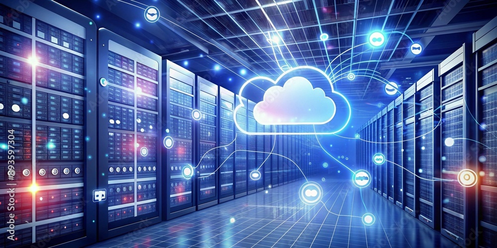 Cloud Computing in Modern Data Center. Futuristic visualization of ...