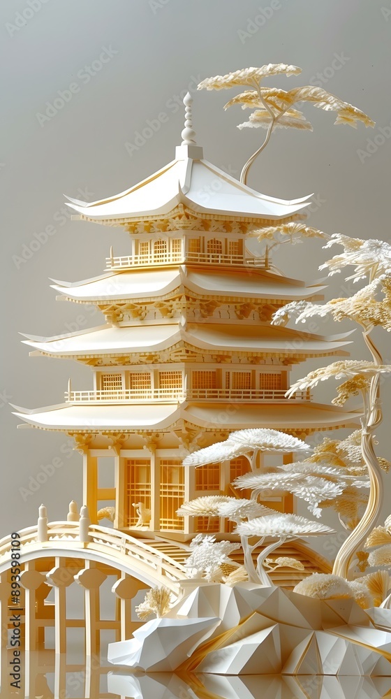 Papercraft Model of a Traditional Japanese Pagoda Stock Photo | Adobe Stock