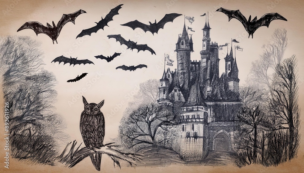 Once-majestic fortress stands silent, a skeleton of former glory. Moss ...