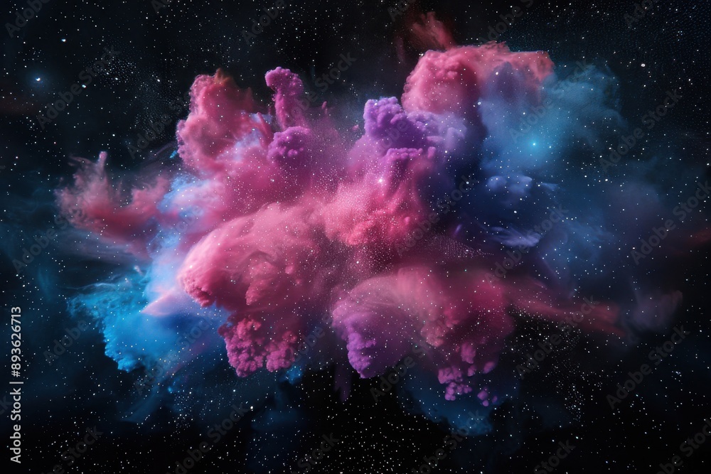 Explosive burst of cosmic cloud amidst clear rectangle on dark ...