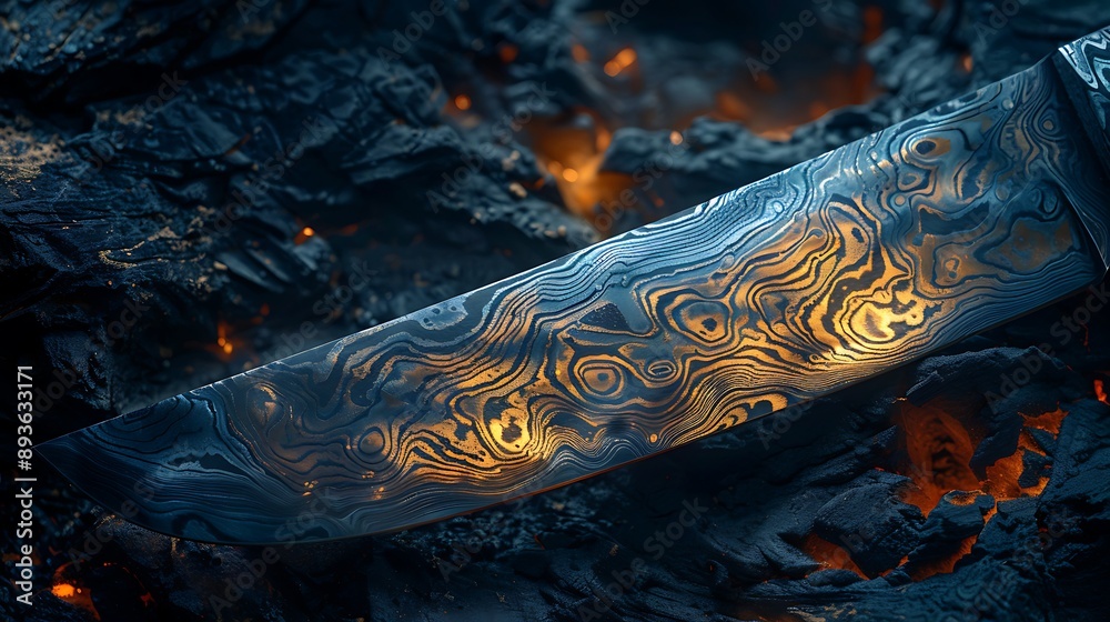 Extreme macro image of a piece of Damascus steel, complex folded metal ...