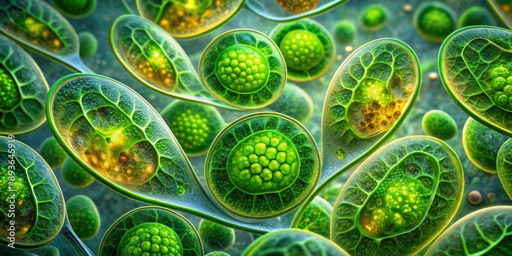 Vibrant green chloroplasts, filled with chlorophyll, take center stage ...