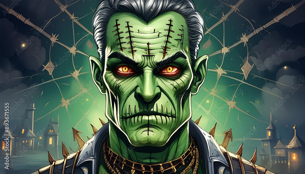 Artwork featuring the classic monster Frankenstein. His ugly face is ...
