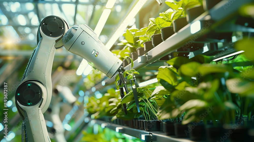 Automated Farming System in a Vertical Farm. Robotic Arms Harvesting ...
