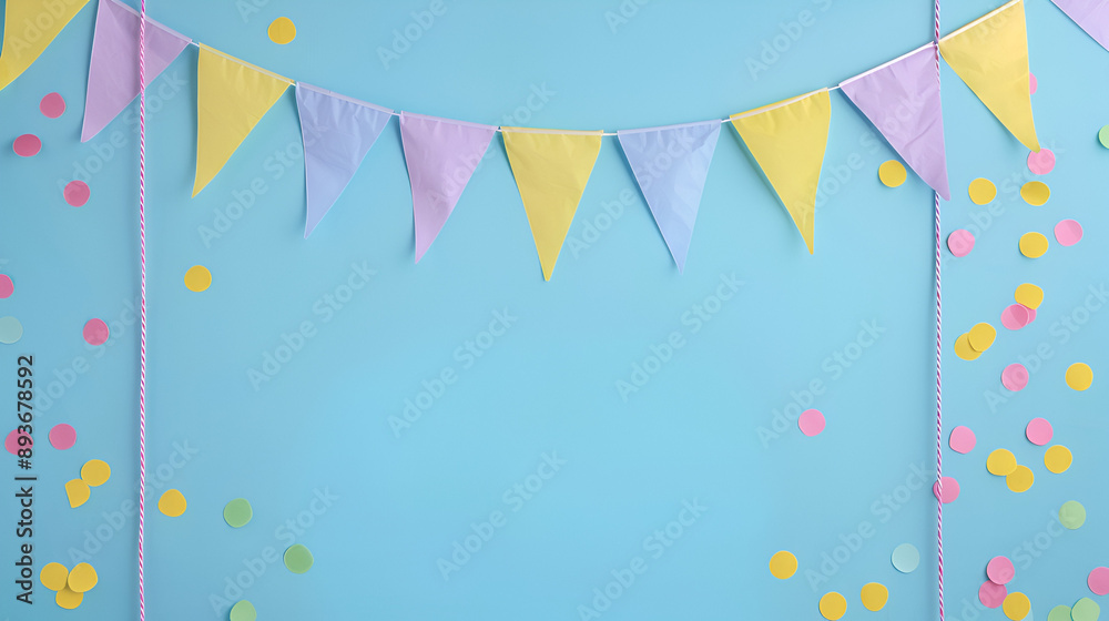 fondo con confeti y banderines de colores pastel con espacio para ...