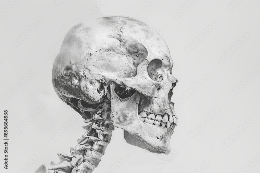 Human skeleton facial anatomy with teeth, skull bones, model structure ...