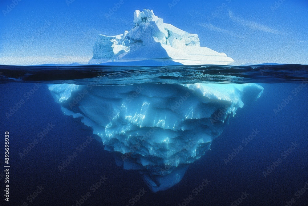 Majestic iceberg floating in deep blue ocean. Stunning underwater view ...