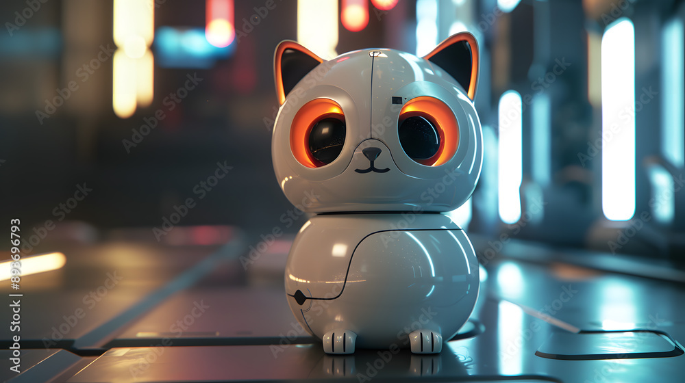 An AI-powered robotic pet with a cute, friendly design and animated ...
