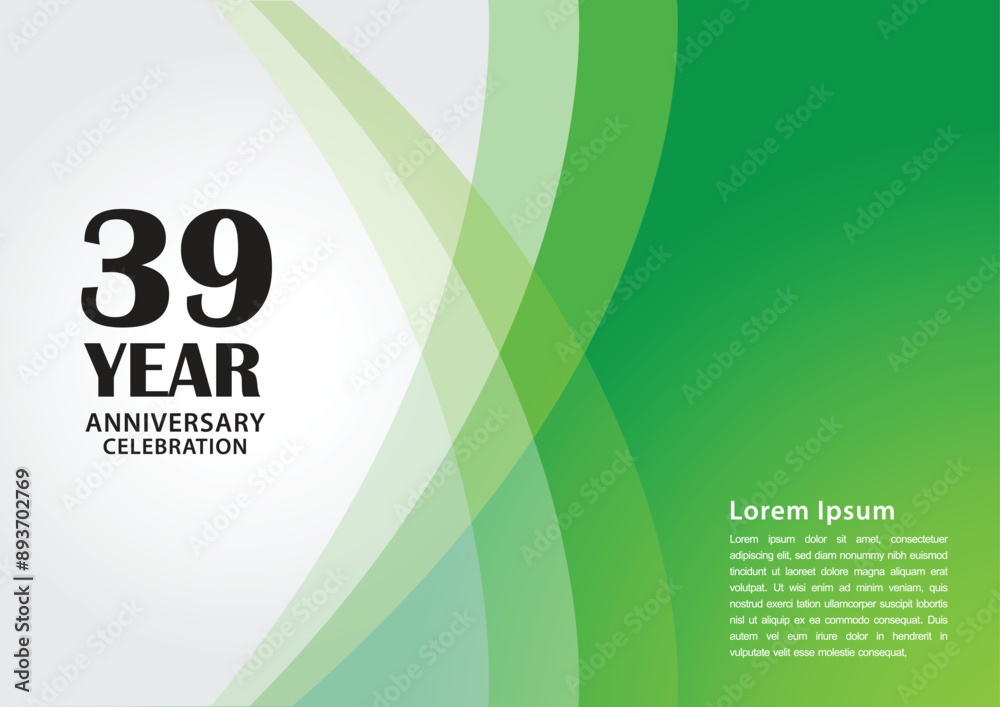 39 year anniversary celebration logotype on green background for poster ...