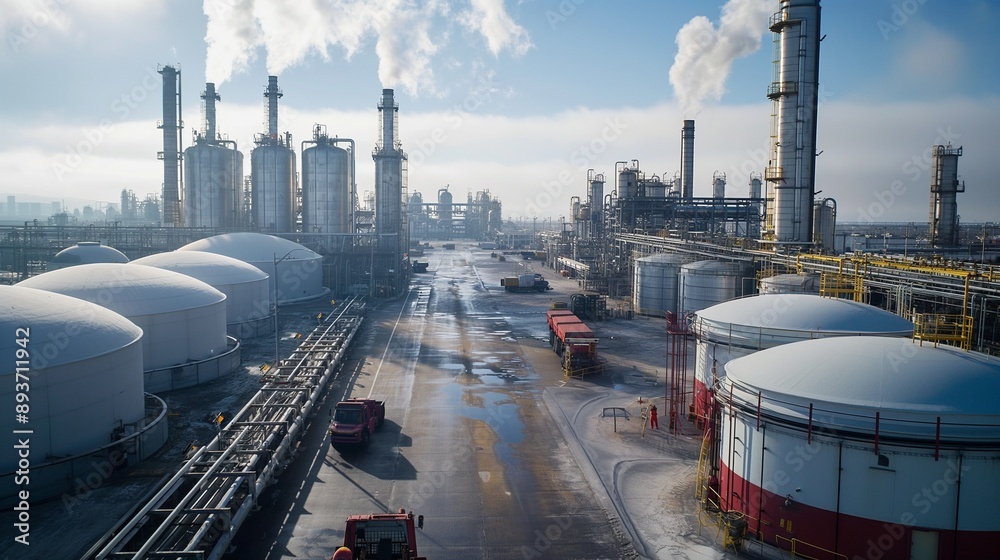 fertilizer production facility with chemical reactors, storage tanks ...