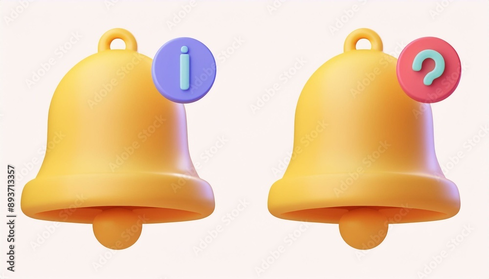 3d notification bell icon set isolated on white background. 3d render ...