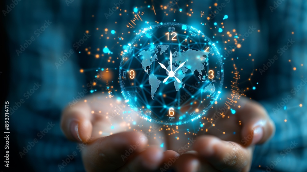Futuristic Globe with Clock and Network Connections Representing Global ...