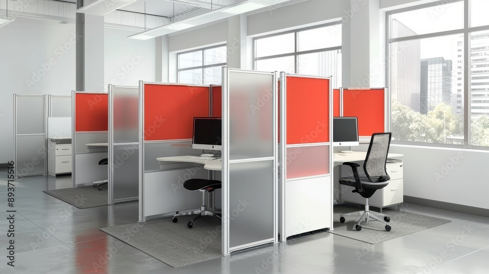 Modern office space with cubicles, featuring sleek design, contemporary ...