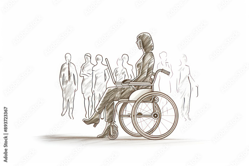 Pencil sketch of disabled person work on a wheelchair, inclusion in ...