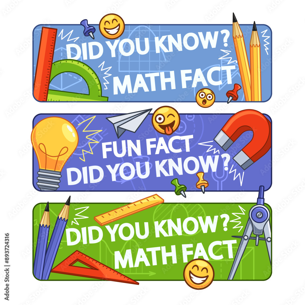 Educational Banners With Playful Illustrations Of Pencils, Rulers, And ...