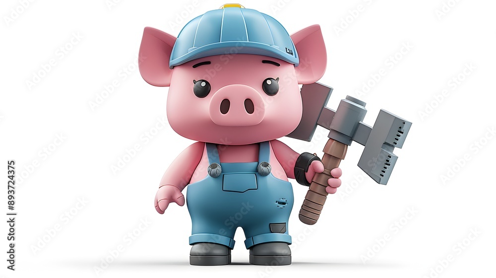 Pig Builder with Axe. Stock Illustration | Adobe Stock