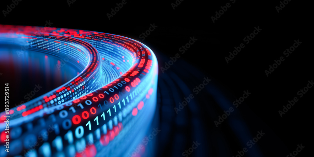 Abstract illustration of a curved data stream composed of glowing ...