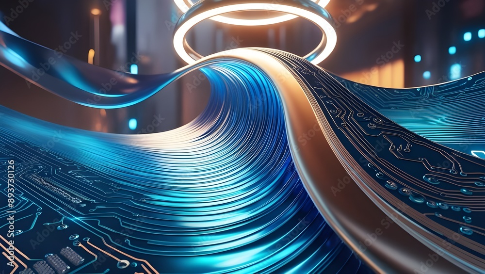 Beautiful abstract wave technology background with blue light digital ...