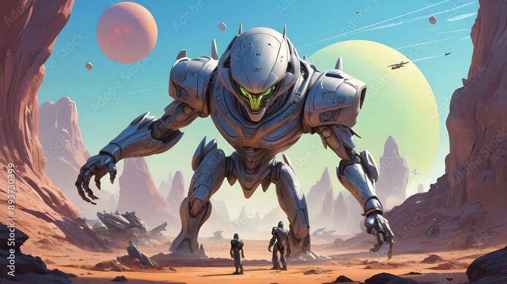 Fantasy alien planet battle: Sculpture of art robot, art robot ...