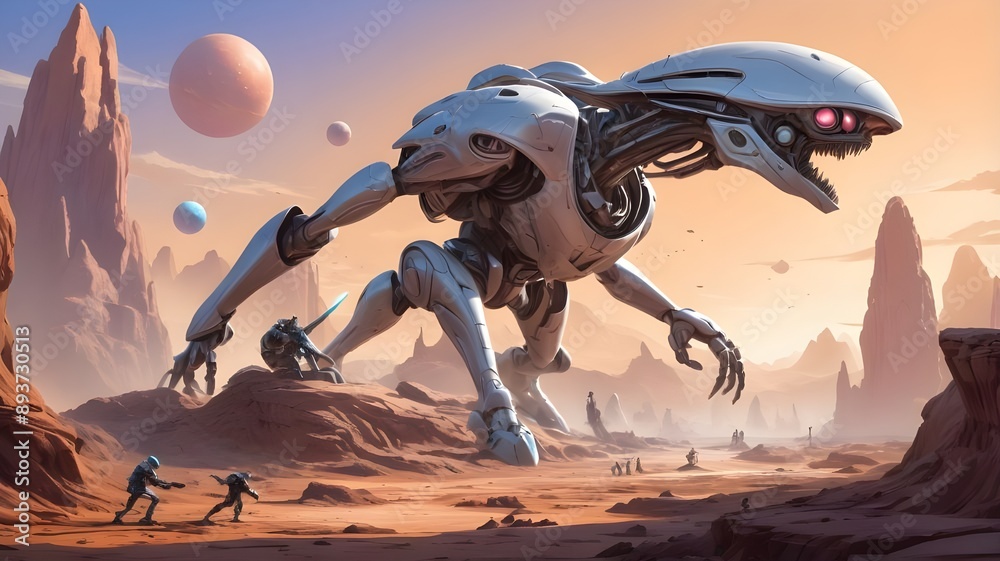 Fantasy alien planet battle: Sculpture of art robot, art robot ...